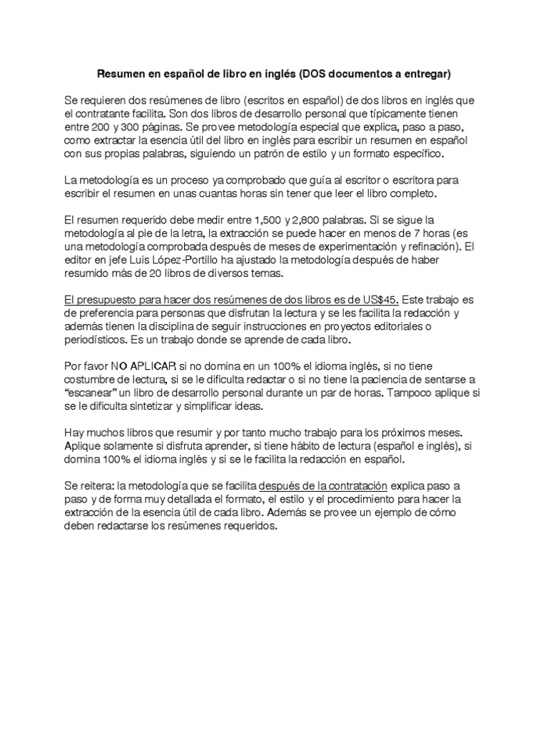 Ejemplo De Resumen En Inglés
