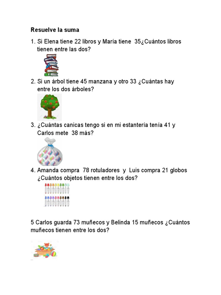 Sumas sencillas para resolver problemas de cantidad total entre dos o ...