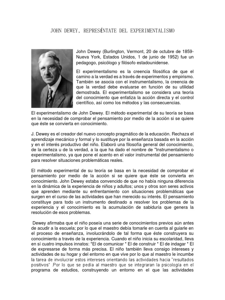 John Dewey y el Experimentalismo Educativo | PDF | John Dewey ...