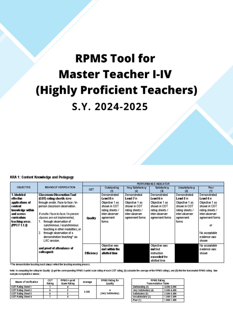 Annex B3 RPMS Tool For Highly Proficient Teachers SY 2024 2025 | PDF ...
