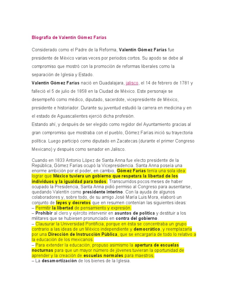 Biografía de Valentín Gómez Farías | PDF | Gobierno