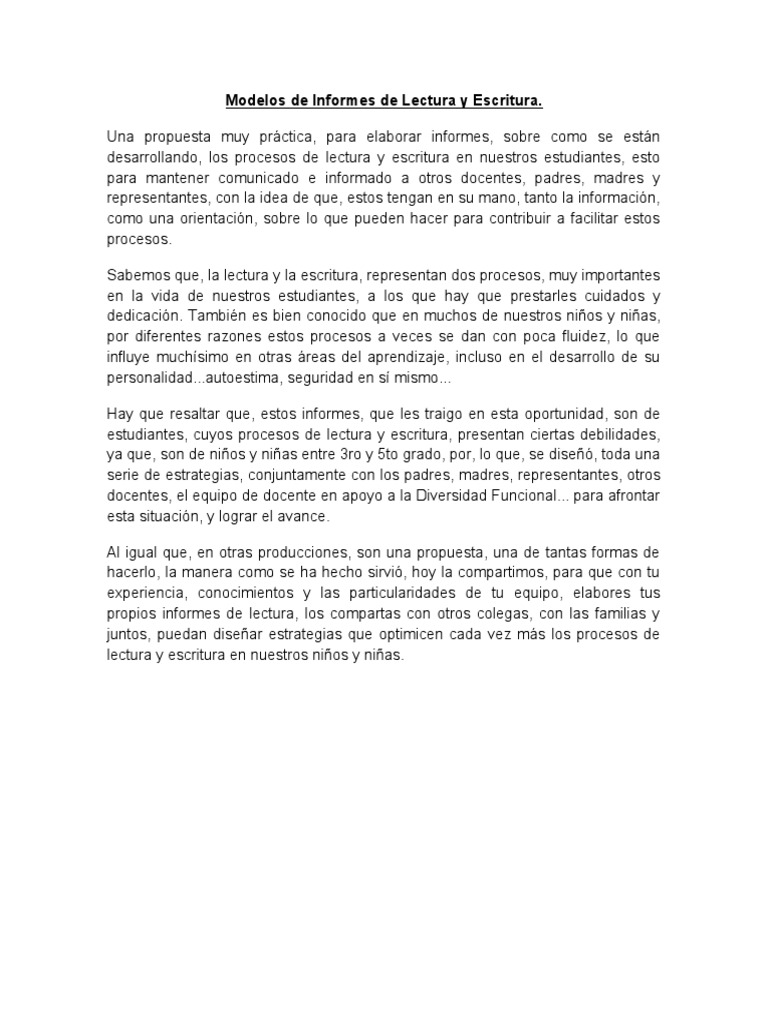 Modelos De Informes De Lectura Y Escritura 2014 2015 Pdf Sílaba 0038