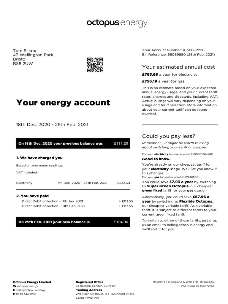 Octopus Energy Statement 2021-02-25 | PDF | Value Added Tax | Debits ...