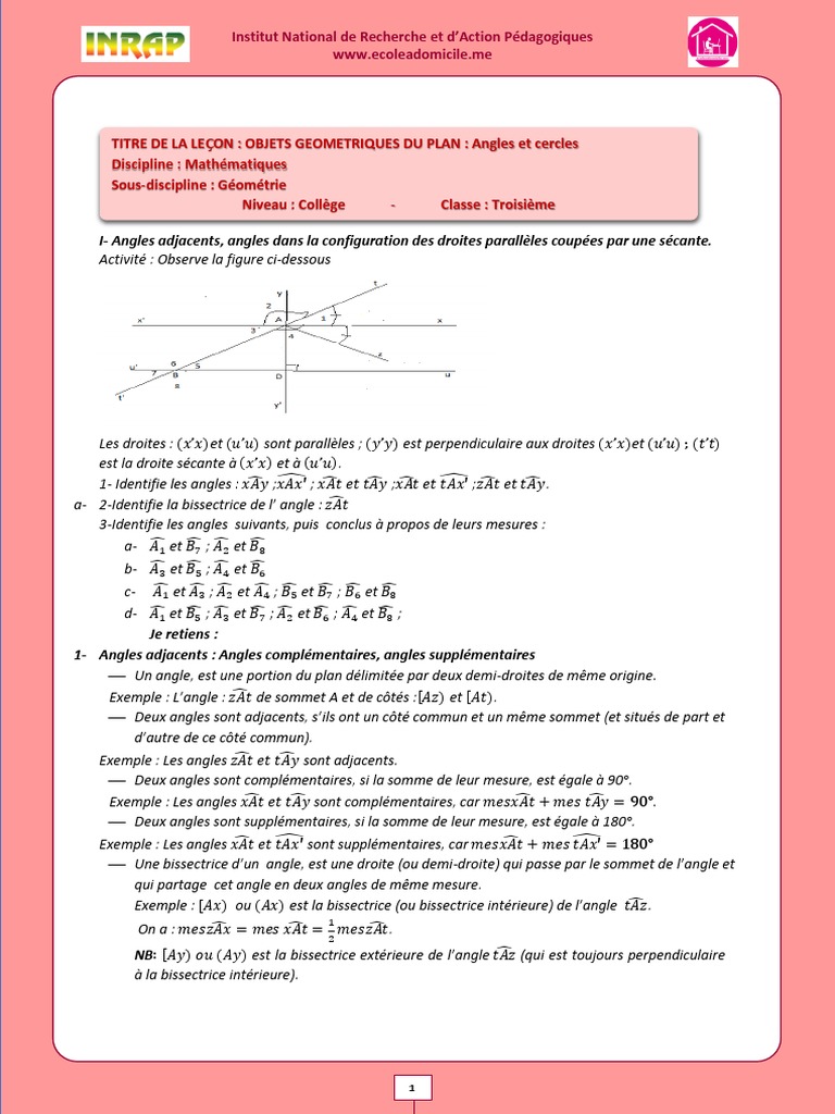 Maths 3e ANGLES ET CERCLES | PDF | Angle | Cercle