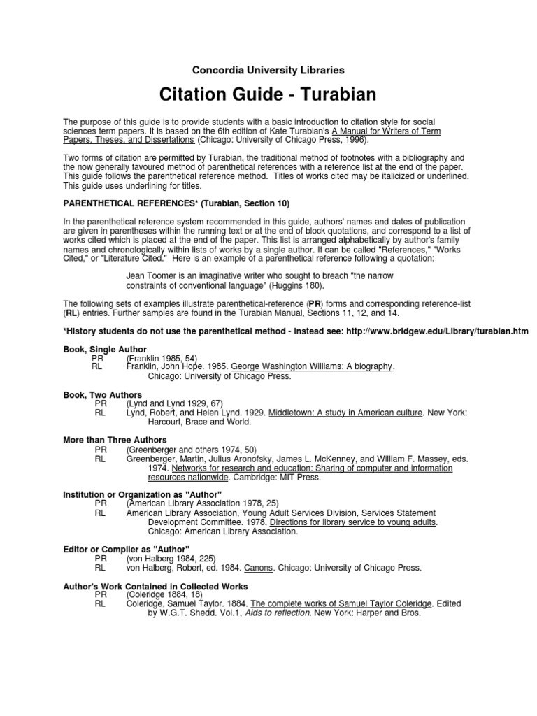 Turabian | PDF | A Manual For Writers Of Research Papers | Citation