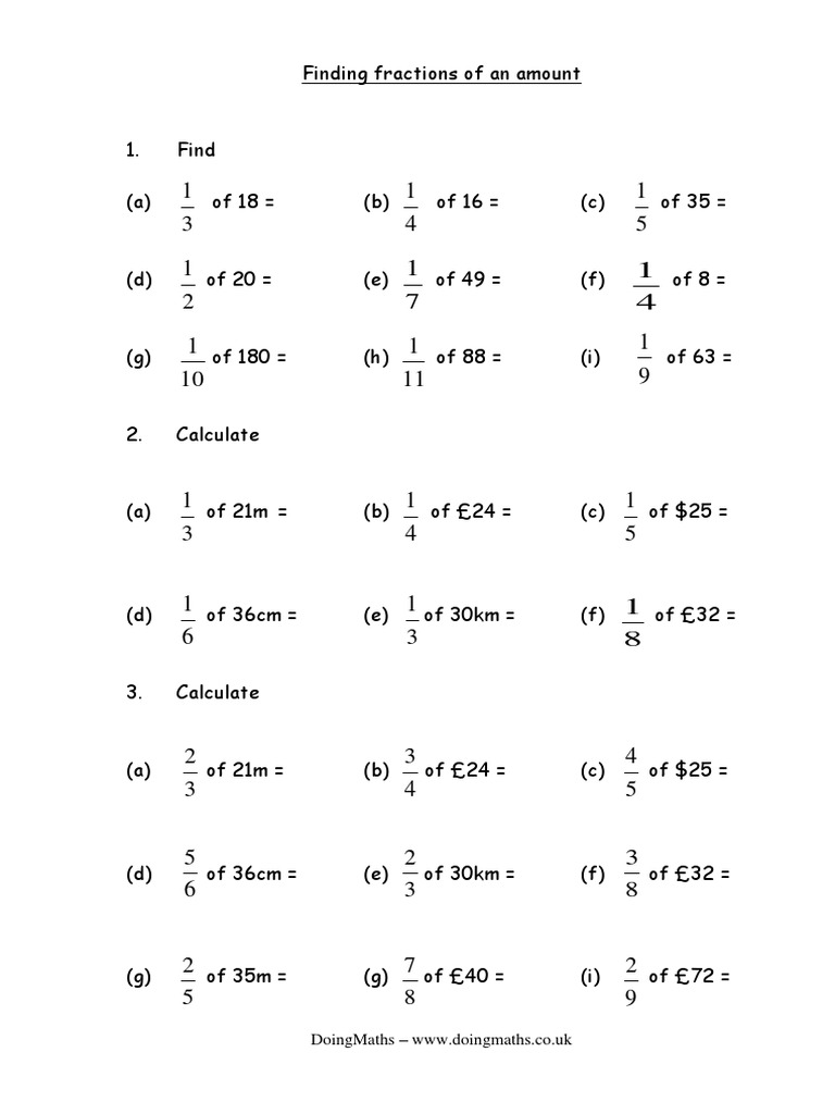 Finding Fractions of An Amount 2 | PDF Finding Fractions of An Amount 2 | PDF