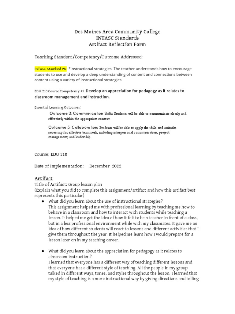 Intasc Standard 8 Instructional Strategies | PDF | Pedagogy | Teachers