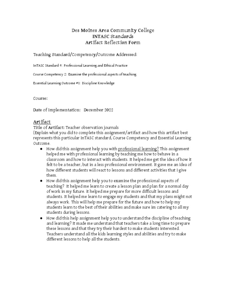 Intasc Standard 9 Journals | PDF | Teachers | Learning