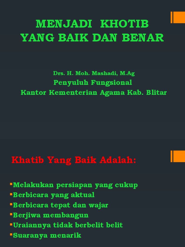 SLIDE-Menjadi Khatib Yang Baik Dan Benar 28-11-19 Ponggok | PDF
