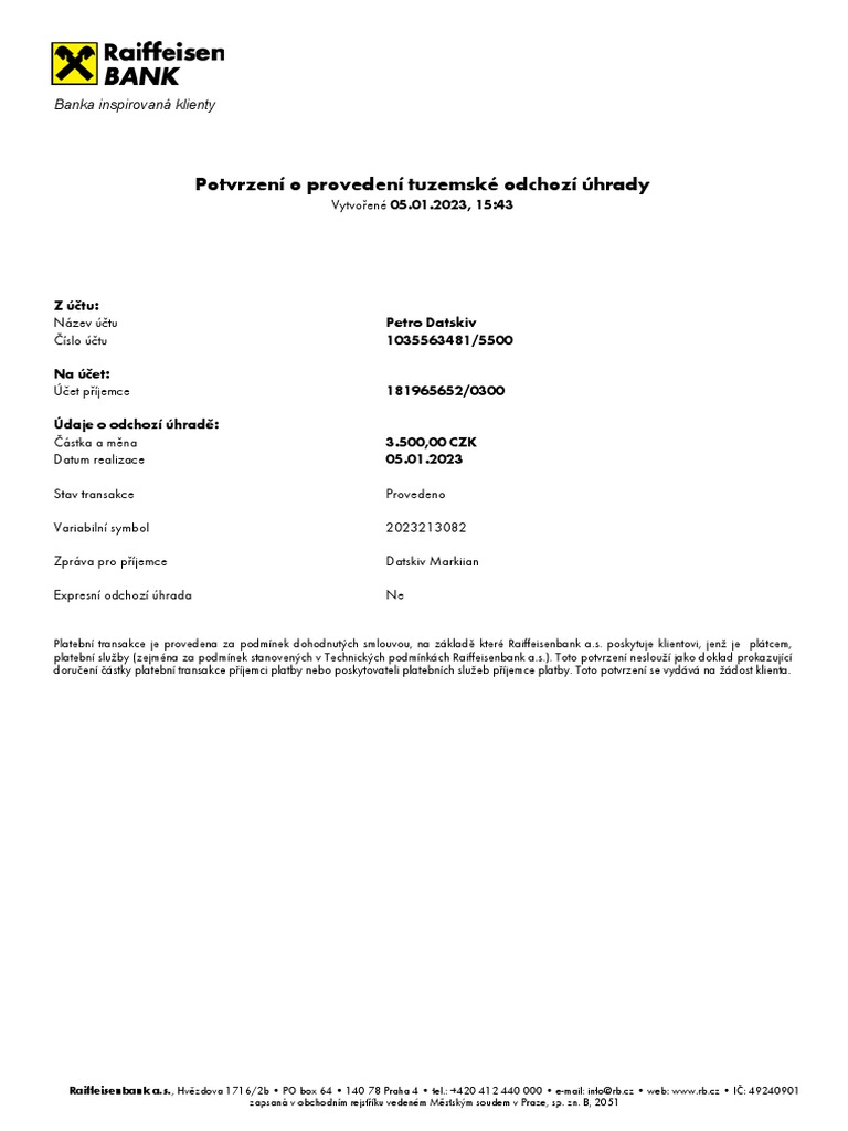 Potvrzeni o Platbe RBCZ 20230105 0000 | PDF