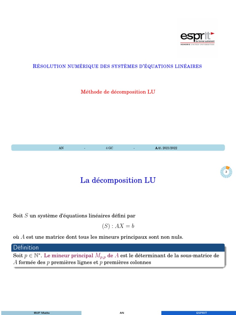 Décomposition LU des systèmes linéaires | PDF | Algèbre | Relations ...