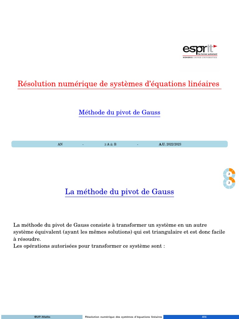 Méthode du Pivot de Gauss expliquée | PDF | Équations | Matrice ...