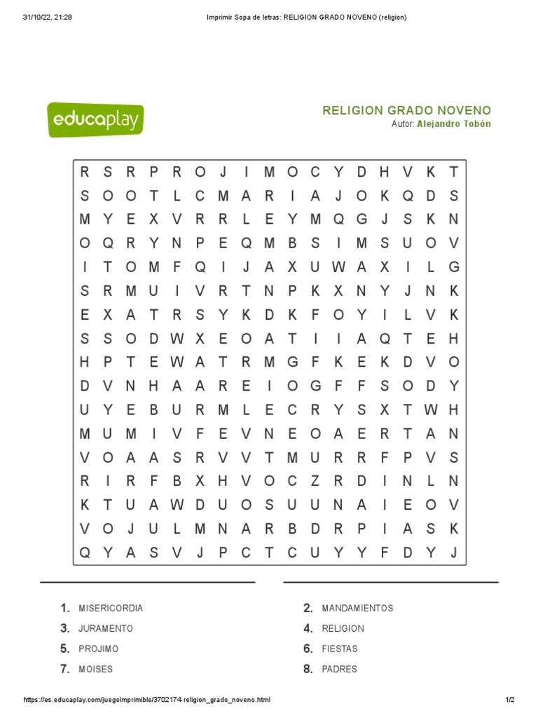 Imprimir Sopa de Letras - RELIGION GRADO NOVENO (Religion) | PDF | Ajedrez