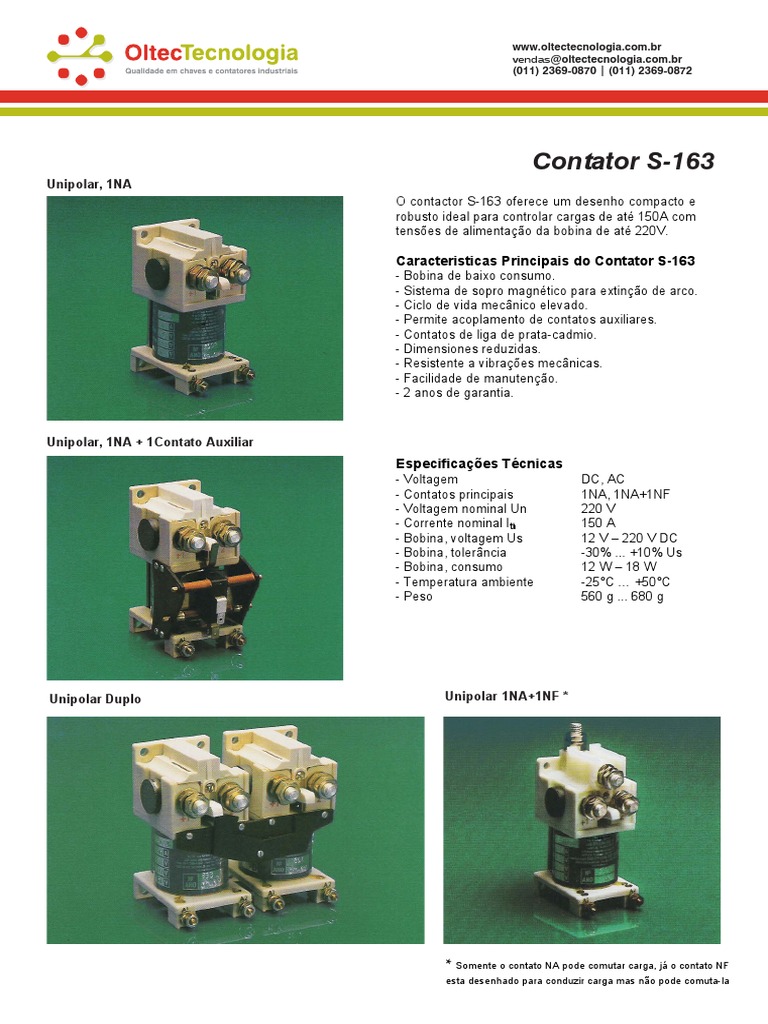 PDF Contator S 163 Oltec Tecnologia | PDF | Indutor | Quantidades físicas