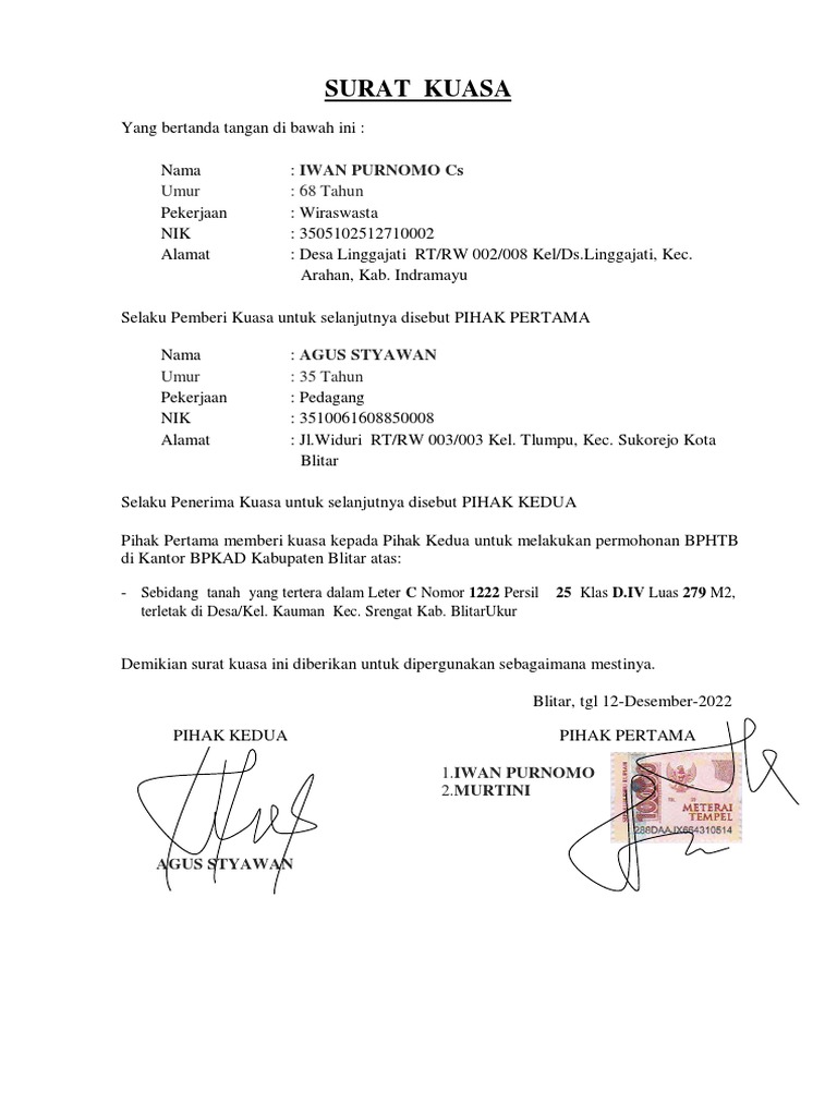 Surat Kuasa BPHTB Waris | PDF