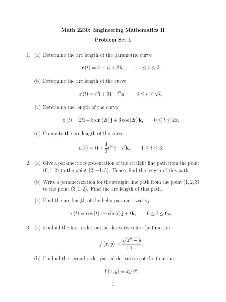 Math 2230 - Problem Set 1 2018 | PDF | Curve | Derivative