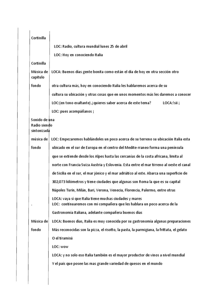 Guion de Radio | PDF | Italia | Ropa