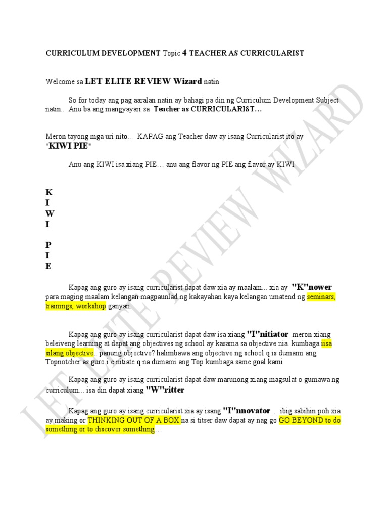 LERWIZ Mastery Curriculum Development Topic 4 | PDF