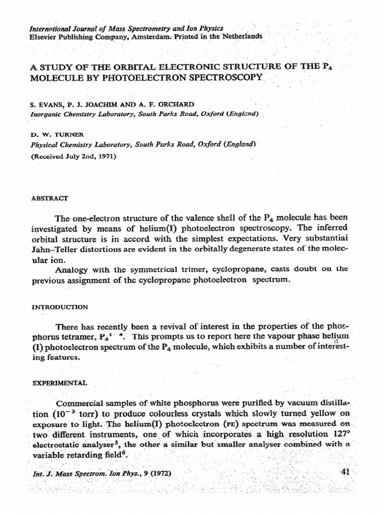 A Study of the Orbital Electronic Structure of the P4 Molecule by ...