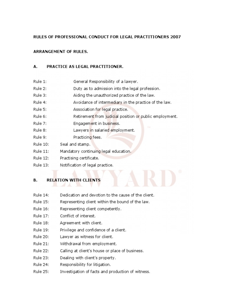Rules of Professional Conduct For Legal Practitioners 2007 Lawyard - NG ...