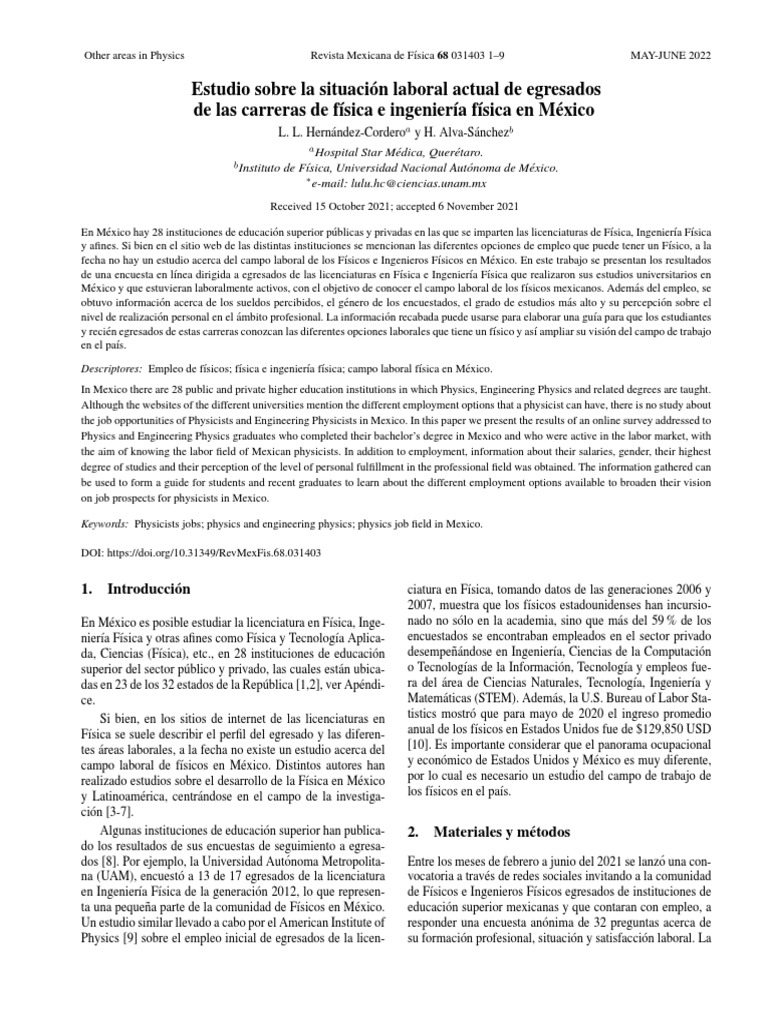 Estudio Sobre La Situaci On Laboral Actual de Egresados de Las Carreras de F Isica e Ingenier Ia ...