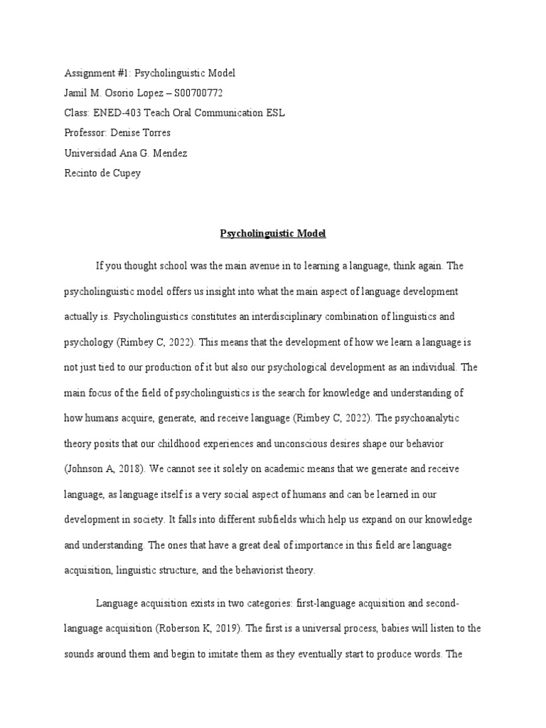 Psycholinguistic Model | PDF | Language Acquisition | Psycholinguistics