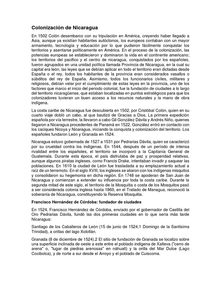 Colonización de Nicaragua | PDF | Nicaragua | España