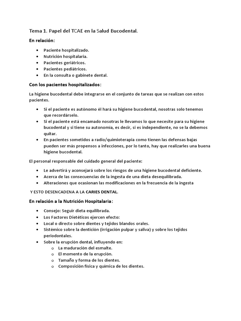 El papel del TCAE en la promoción de la salud bucodental | PDF | Odontología | Cirugía Oral y ...