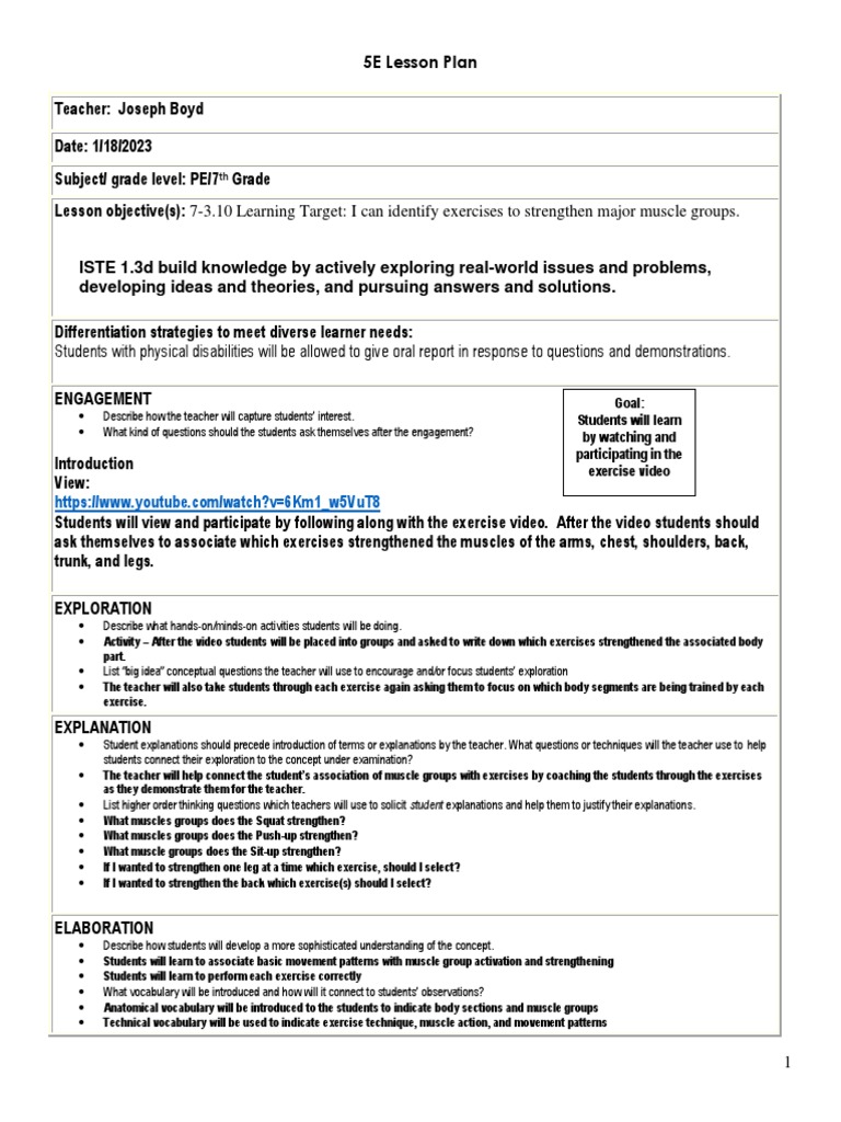 Josephboyd 5e Lesson Plan | PDF | Teachers | Lesson Plan
