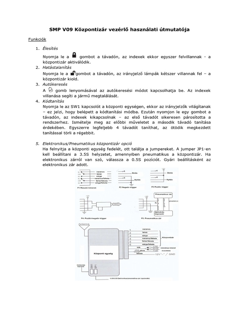 SMP V09 Központizár Vezérlő Használati Útmutatója | PDF