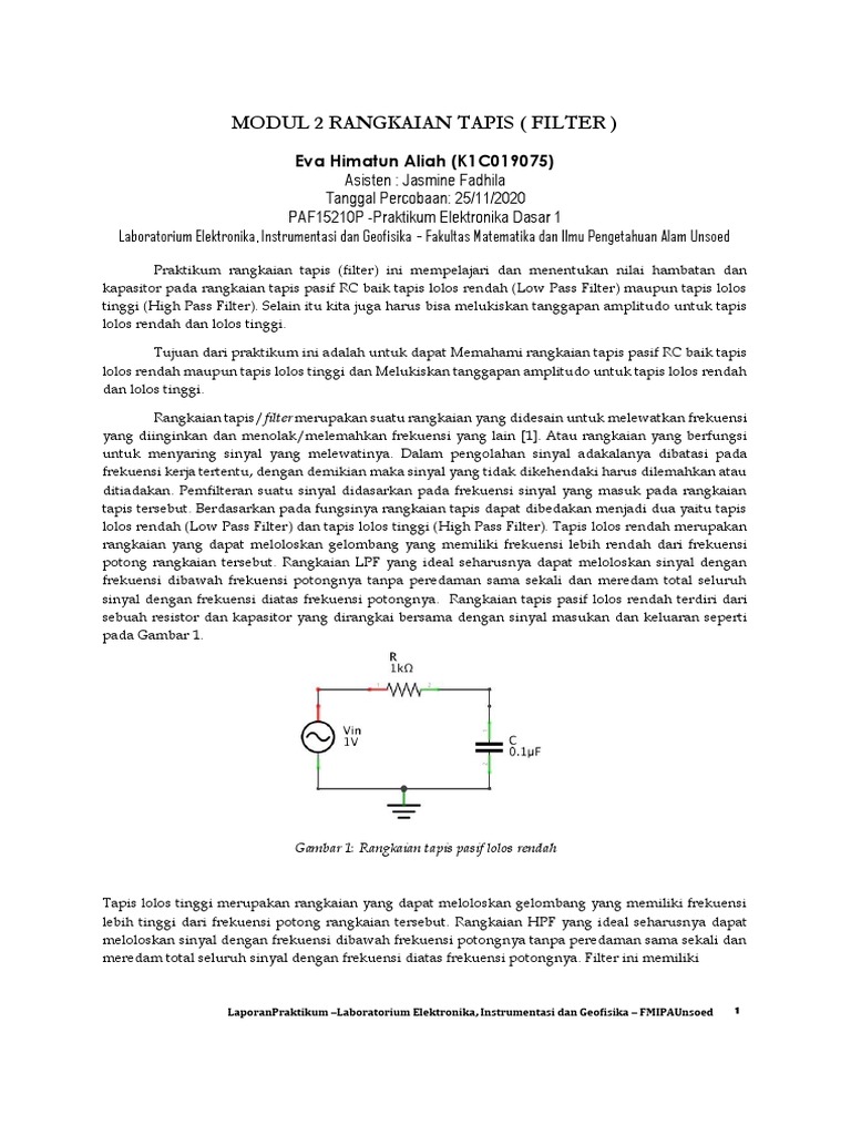 K1C019075-Eva Himatun Aliah-Acara 2-Rangkaian Tapis Praktikum Elektronika Dasar 1 | PDF