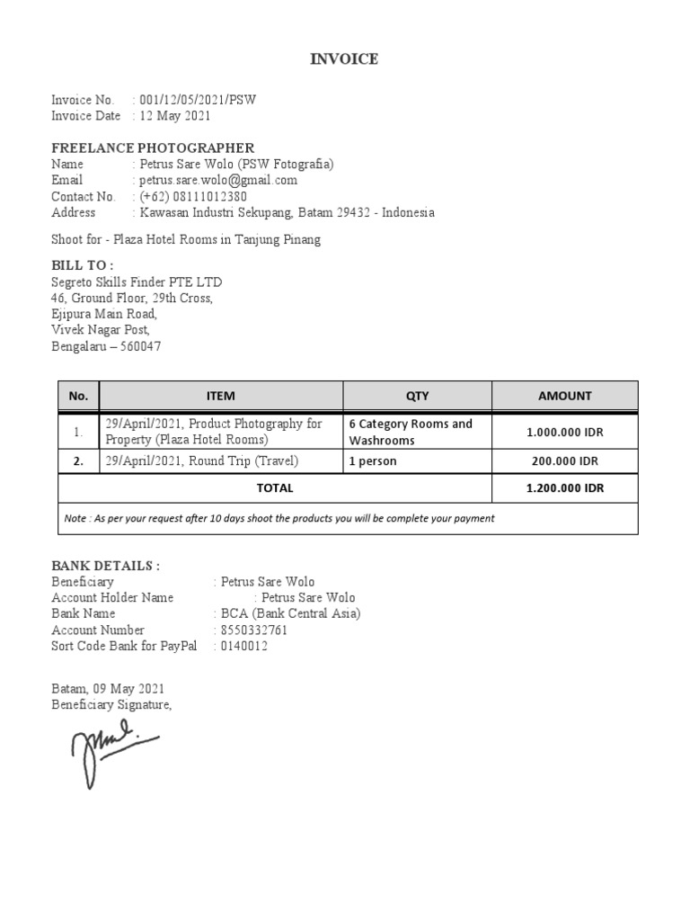 INVOICE Plaza Hotel | PDF