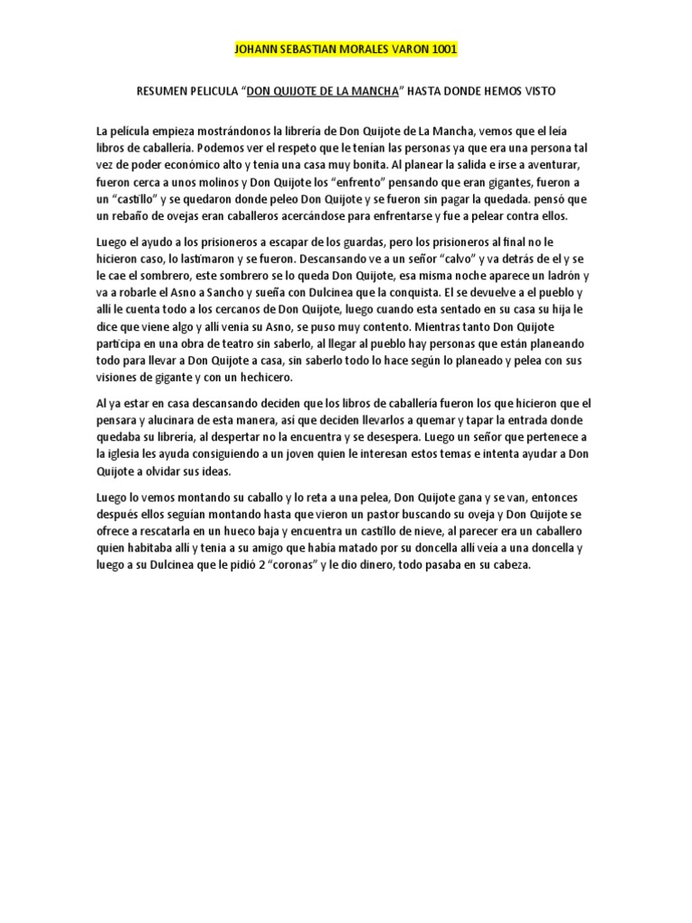 Resumen de la película Don Quijote | PDF