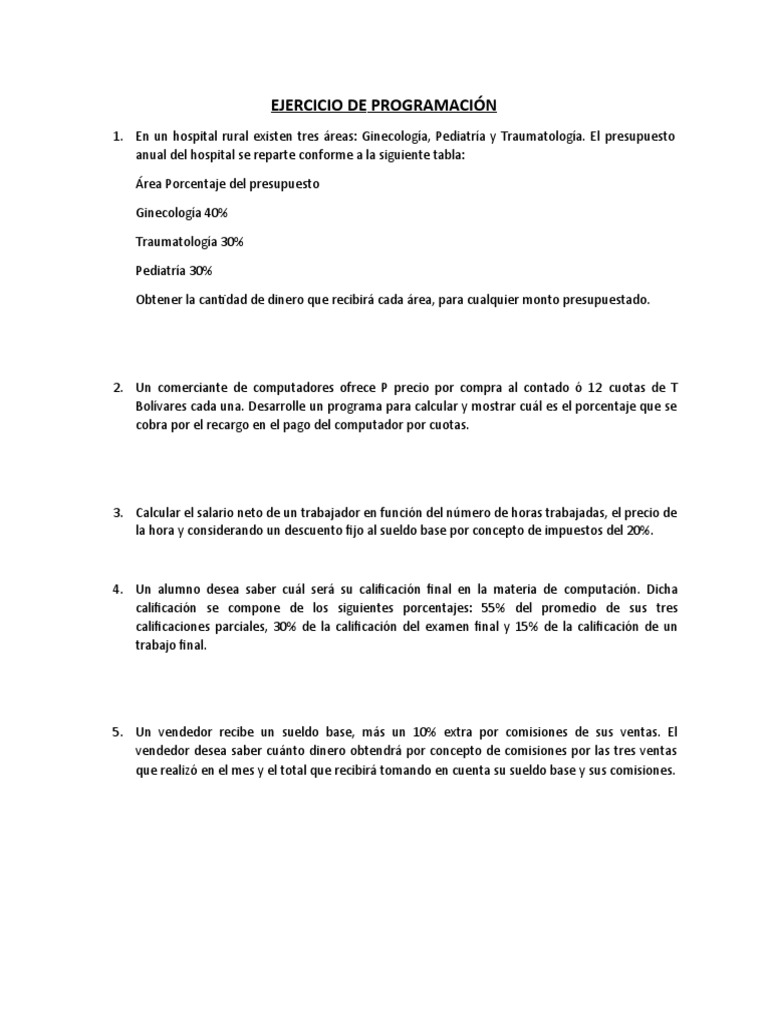 Ejercicio de Practica Programación | PDF