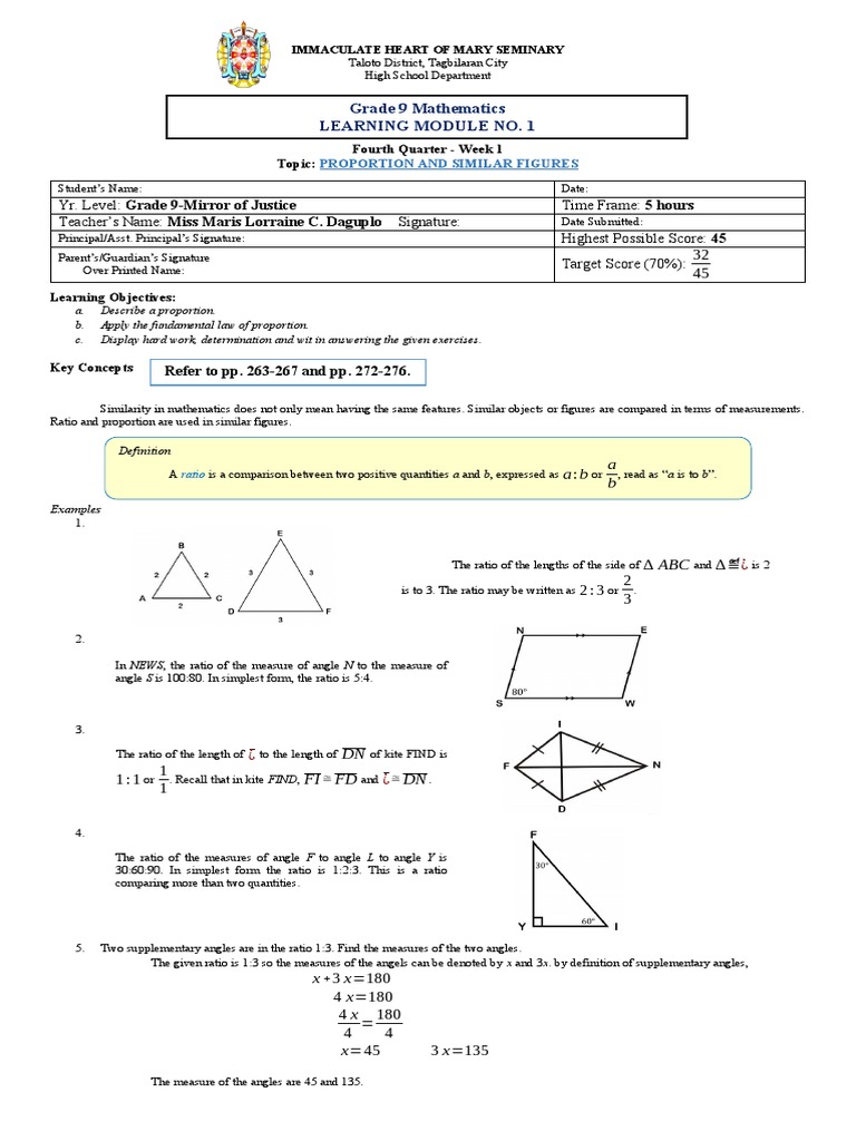 G 9 1 Proportion and Similar Figures | PDF | Ratio | Angle