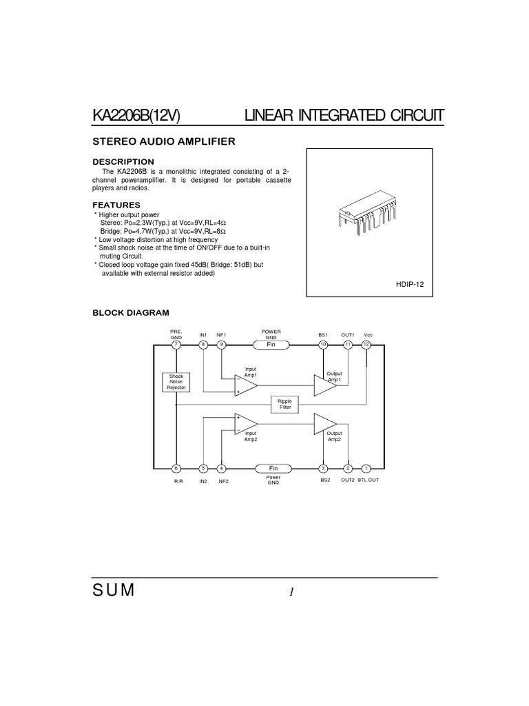 Compact Stereo Audio Amplifier Integrated Circuit Datasheet: KA2206B ...