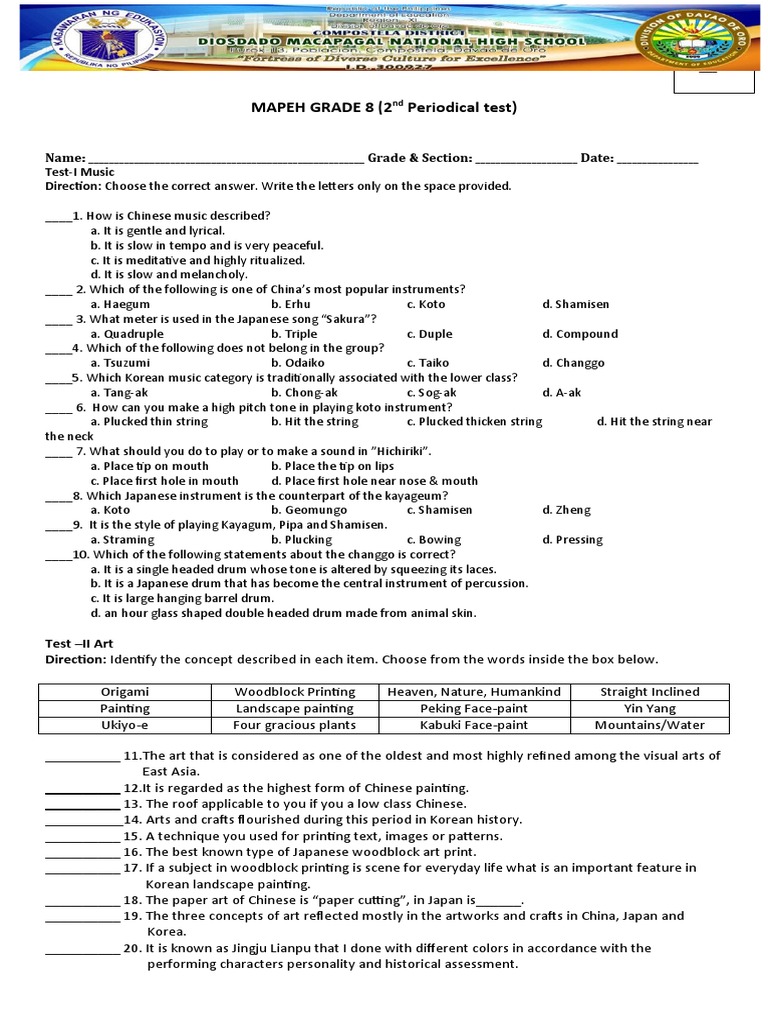 Grade 8 MAPEH Test | PDF