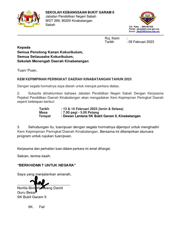Surat Jemputan PK Kokum & Su Kokum SMK Kem Kepimpinan | PDF