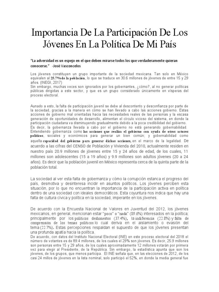 Importancia De La Participación De Los Jóvenes En La Política De Mi