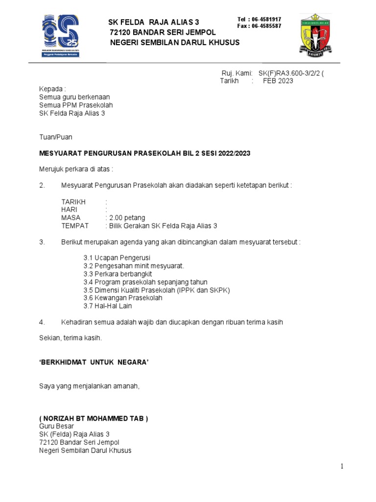 Surat Panggilan Mesyuarat | PDF