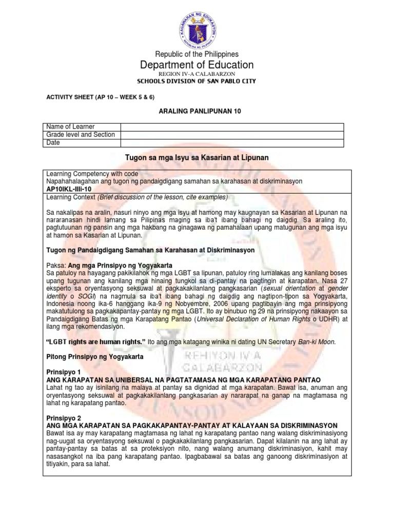 AP g10 - Las Week 5 and 6 - Sdo-San-Pablo-City Mylene A. Salubayba | PDF