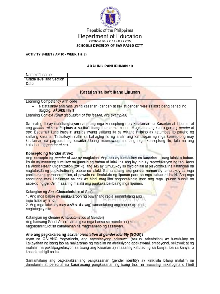 AP g10 - Las Week 1 and 2 - Sdo-San-Pablo-City Week 1 and 2 | PDF