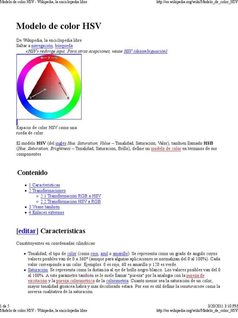 Modelo de Color HSV - Wikipedia, La Enciclopedia Libre | PDF | Visión ...