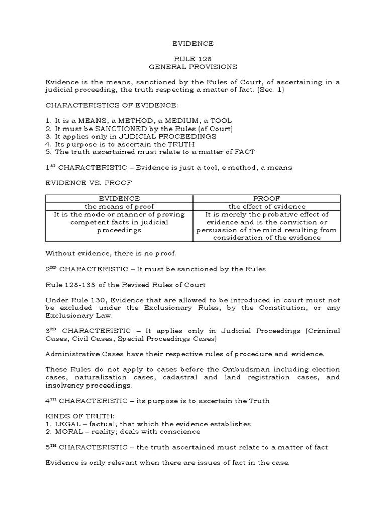 Notes in Evidence | PDF | Evidence (Law) | Evidence