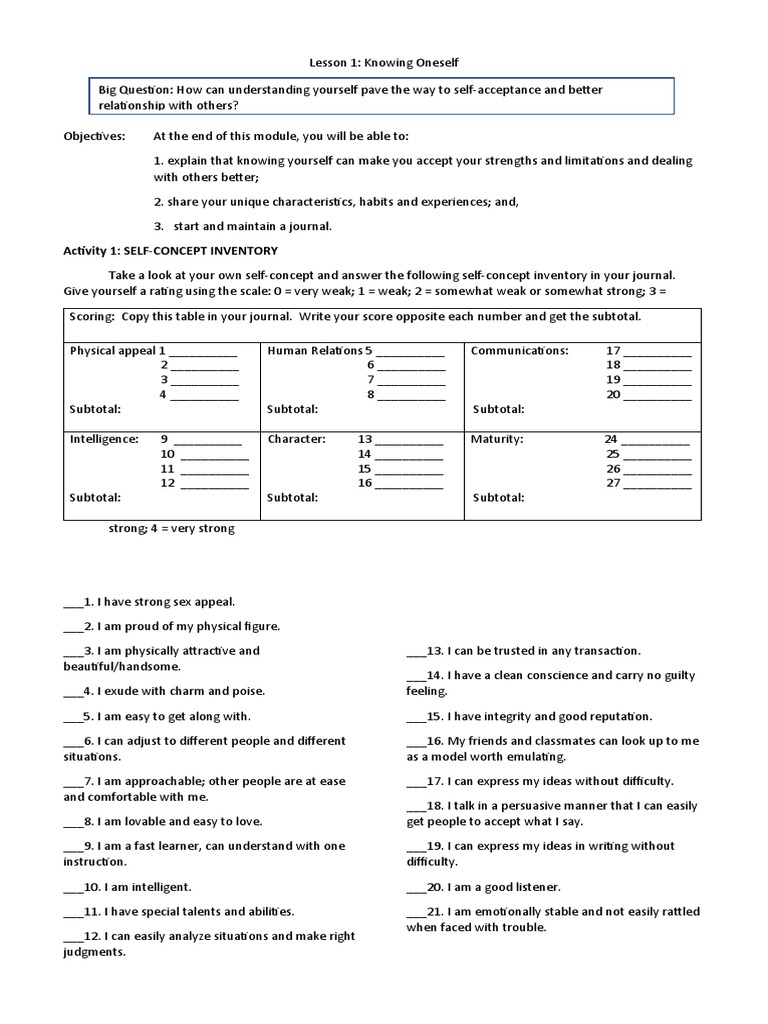 Lesson 1 - Self Concept | Download Free PDF | Self Esteem | Self Concept