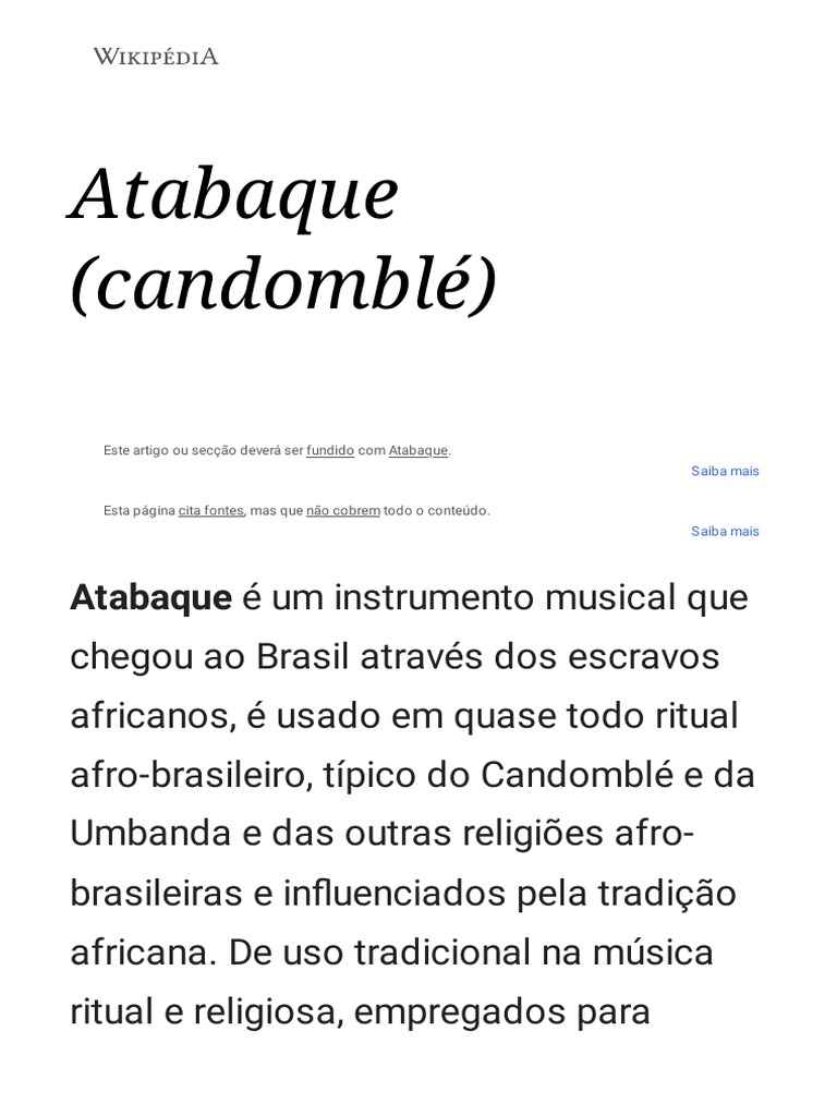 Atabaque (Candomblé) - Wikipédia, A Enciclopédia Livre | PDF | Tambor ...