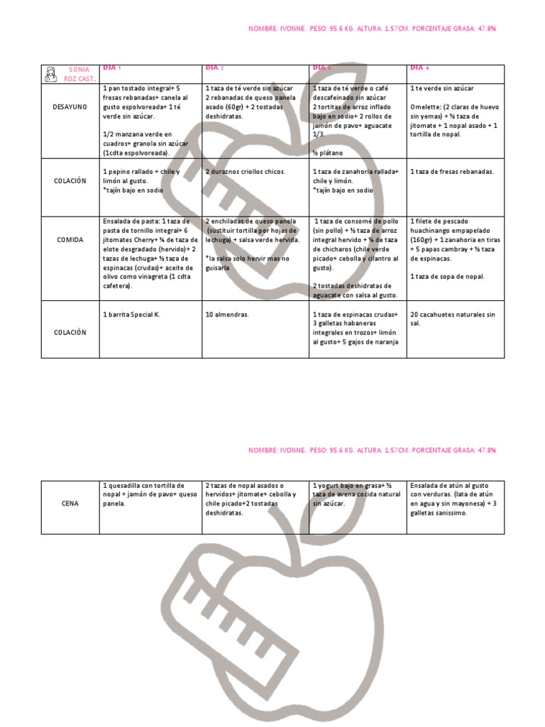 Plan Alimenticio 1 | PDF | ensalada | Alimentos