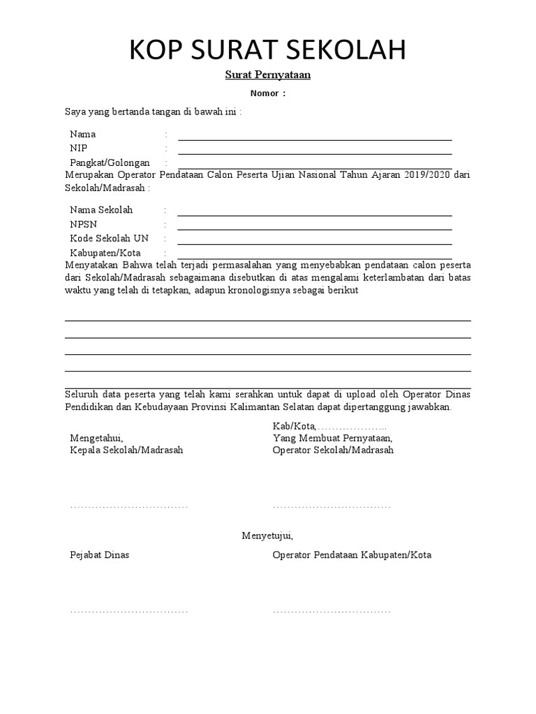 Surat Pernyataan Sekolah Terlambat | PDF