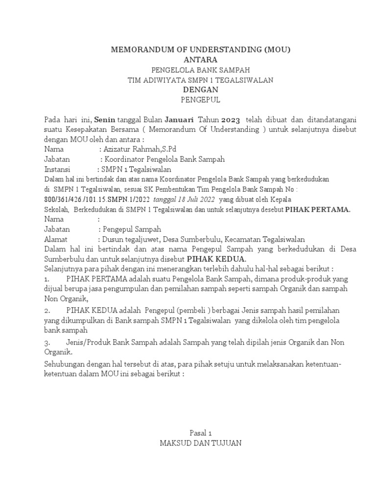 MoU Pengepul Sampah | PDF