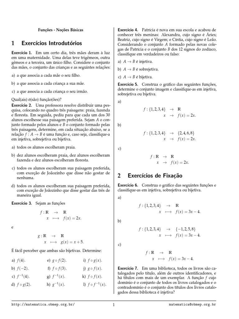Lista de Exercícios Funções | PDF | Função (Matemática) | Equações